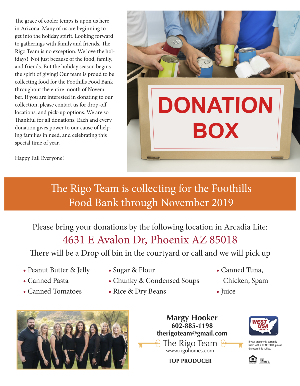 Team is Collecting Food for The Foothills Food Bank